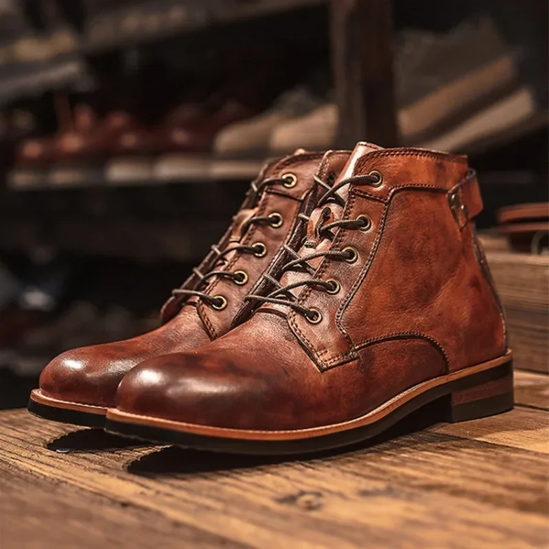 Impresionantes Botas de cuero hechas a mano para hombre de color marrón ...