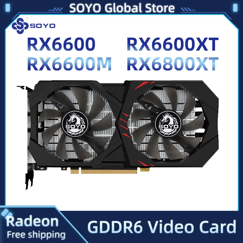 Soyo rx 6600 6600m 6600xt 6800xt 8gb placa gráfica gpu gddr6 128bit ...