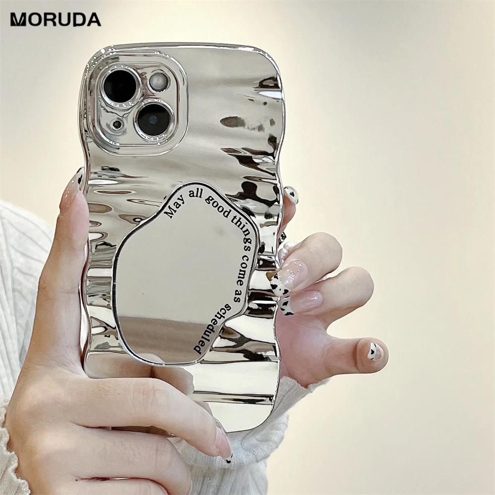 Plating-Wave-Makeup-Mirror-Phone-Case-For-iPhone-15-14-13-12-11-Pro-Max ...