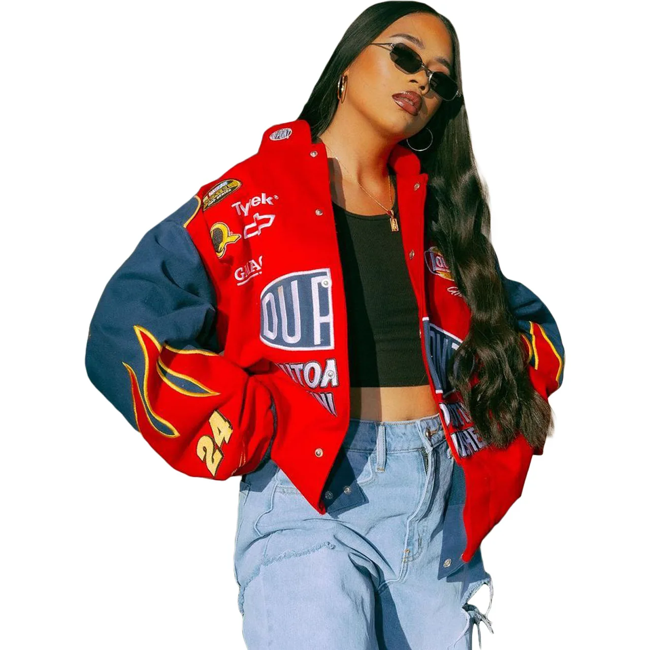 Women-s-Winter-Racer-Jacket-Coat-Printed-Zipper-Long-Sleeve-Racing ...