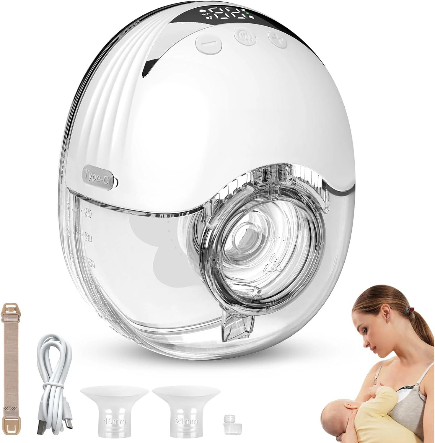 Electric Breast Pump Handsfree BPA Free 1200mAh USB Charge 4 Mode&12 ...