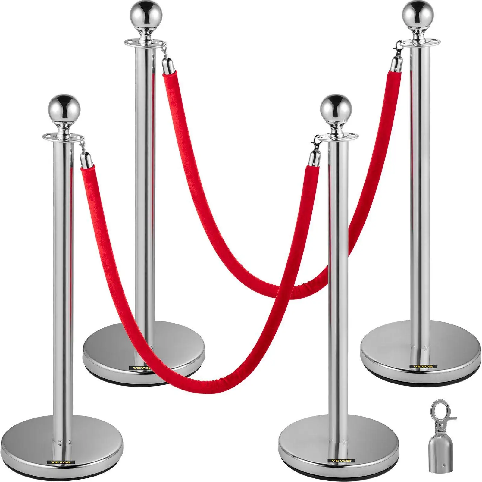 Durable Crowd Control Posts 4PCS 37.8in Height Red 5ft Flannel Ropes 12 ...