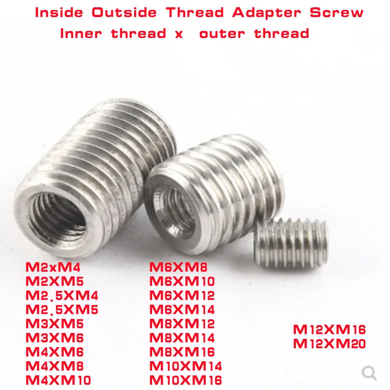 M2-m12 A2-70 Stainless Steel 304 Inside Outside Thread Adapter Screw ...
