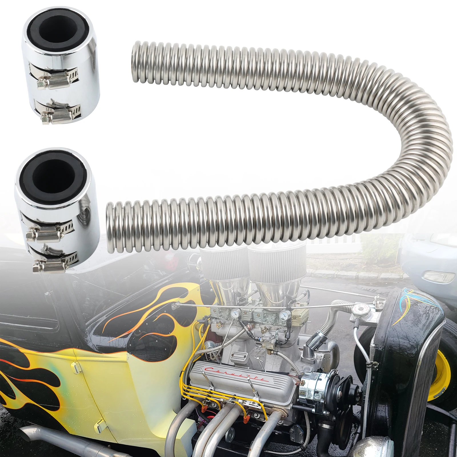 24-61cm-Stainless-Steel-Radiator-Hose-Flexible-Coolant-Water-Hose-Kit ...