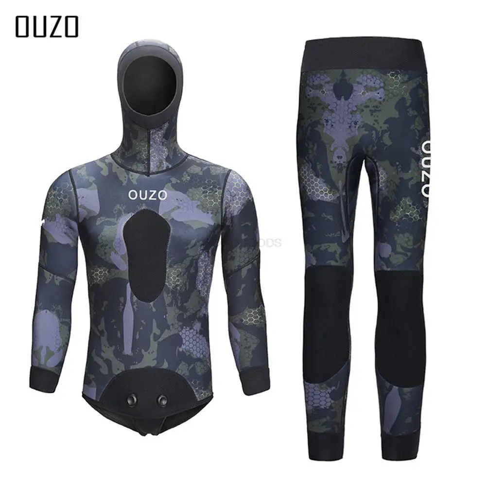 1.5mm Camouflage Keep Warm Wetsuit Long Sleeve Fission Hooded 2 Pieces ...