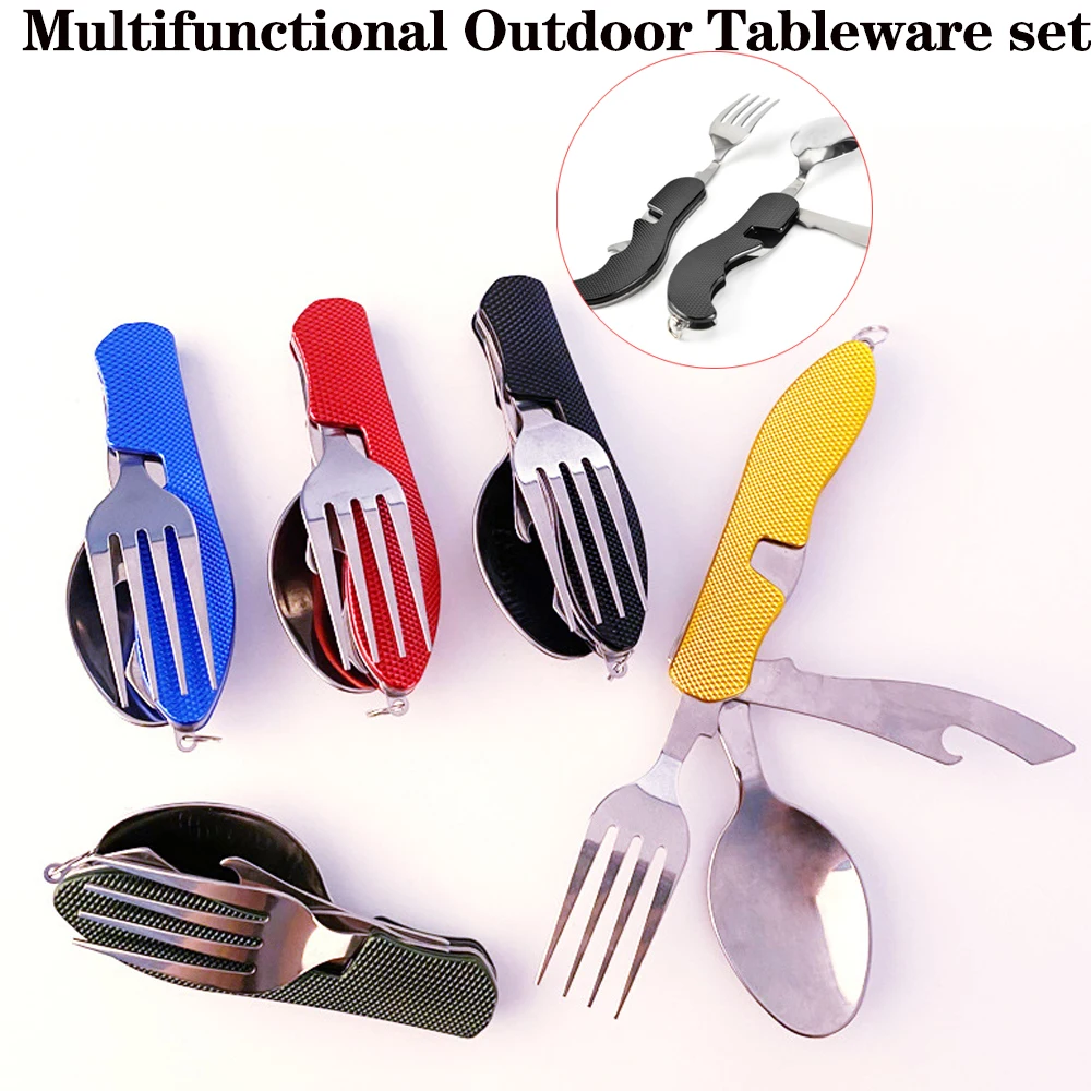 Tablespoon Set 4 In 1 Foldable Spoon Knife Fork Bottle Opener Stainless ...