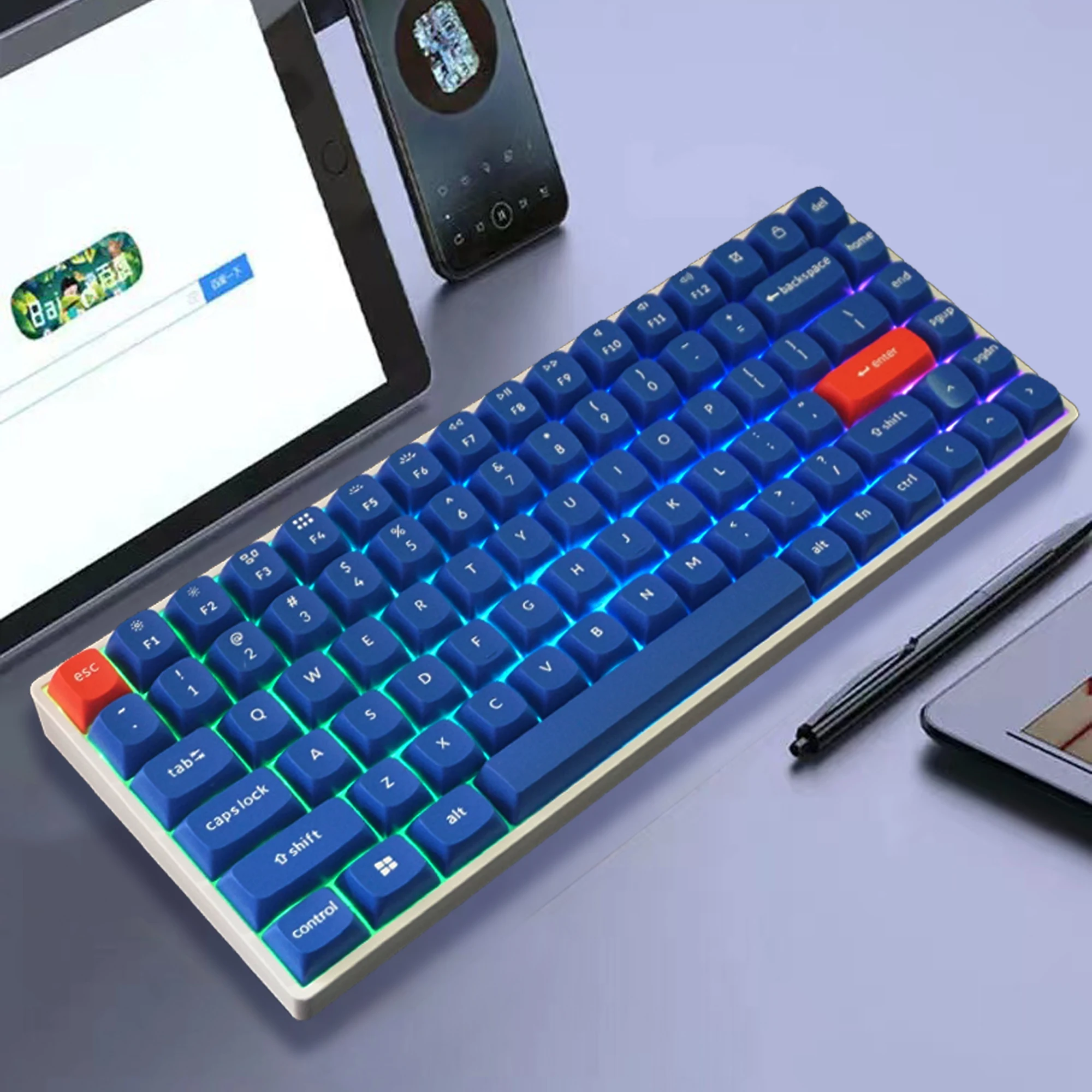 75 por cento clássico azul rgb teclado mecânico gradual branco rosa ...