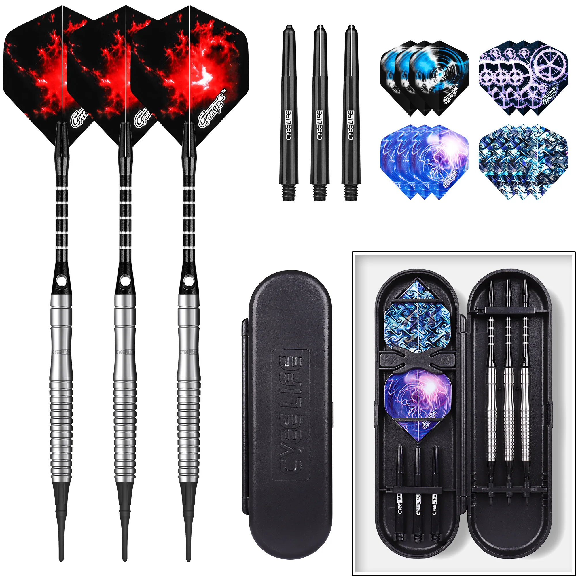 CyeeLife 16/18/20g 90% Tungsten darts soft Tip set with carrying case ...
