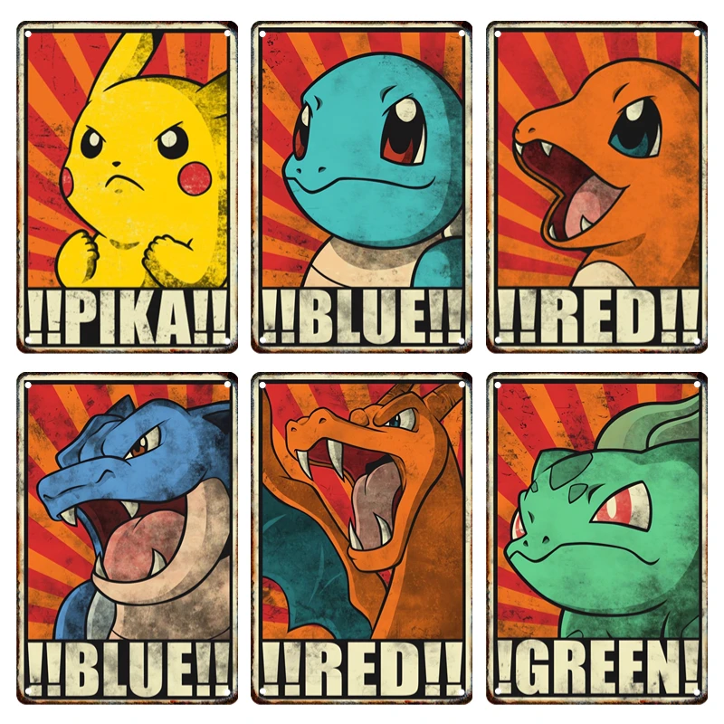 Classic-Pokemon-Metal-Tin-Sign-Retro-Cartoon-Character-Tin-Painting ...