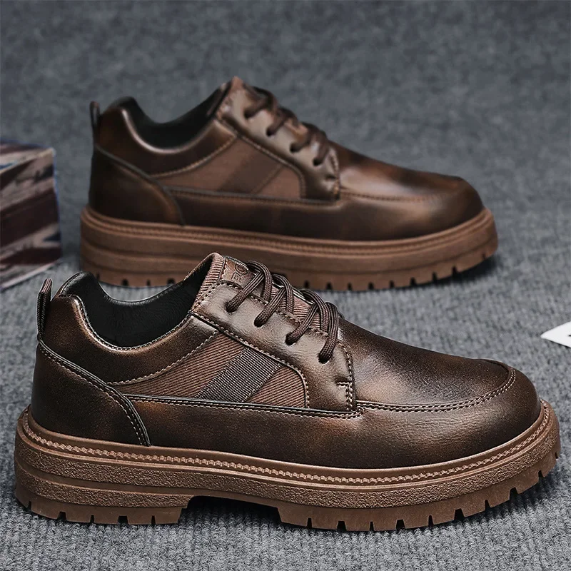 Men's Vintage Low-Top Leather Casual Shoes Spring Autumn Business Style ...