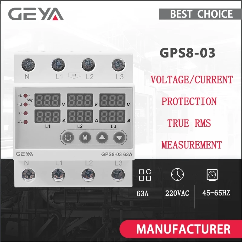 GEYA DIN Rail 3 Phase Voltage Relay 3P+N Over and Under Voltage Monitor ...