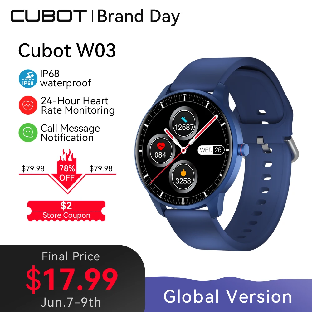 Cubot W03 Ip68waterproof Smartwatch Heart Rate Calorie Monitor Fitness ...