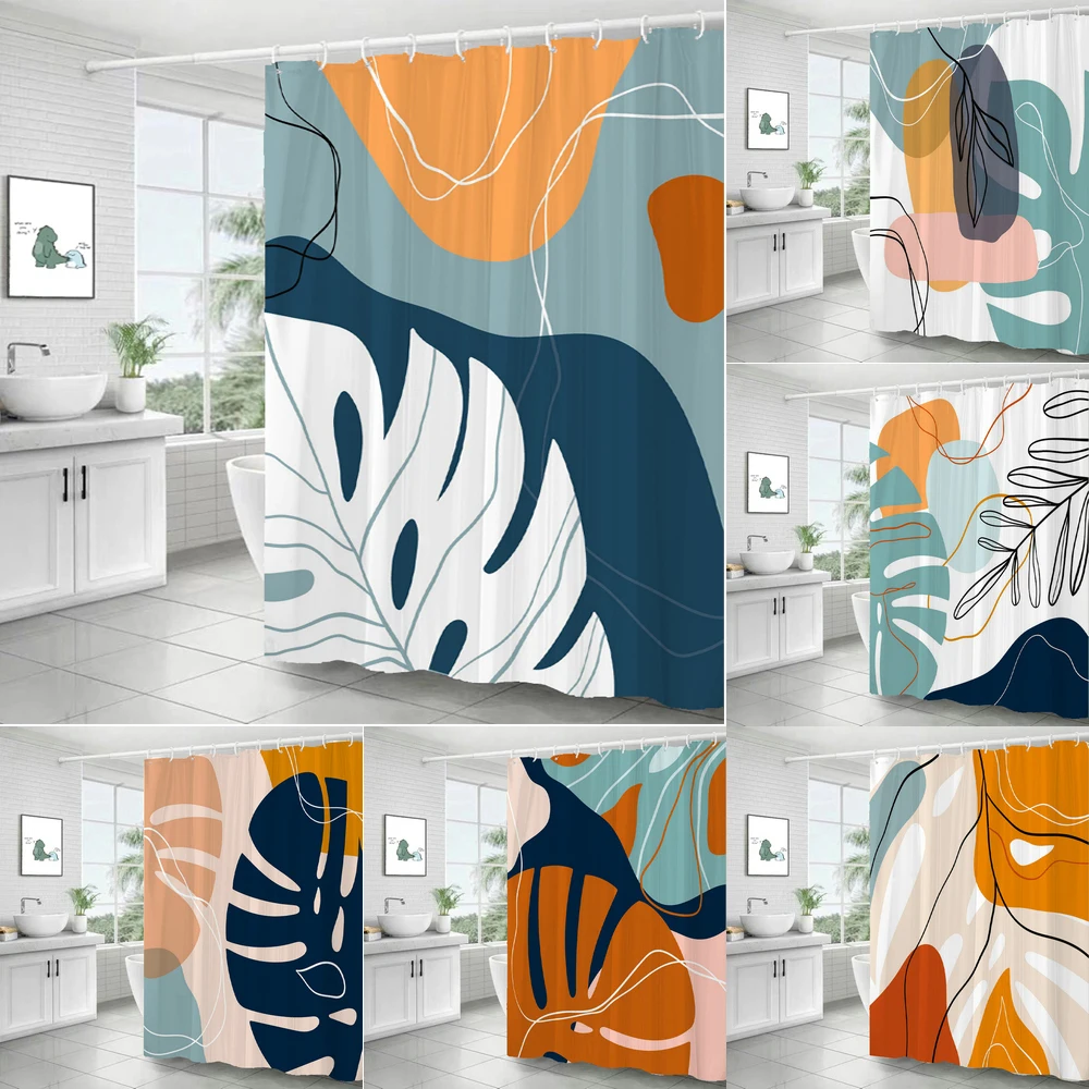 Nordic style Shower Curtain Plant leaves Bath Curtain Print Polyester ...