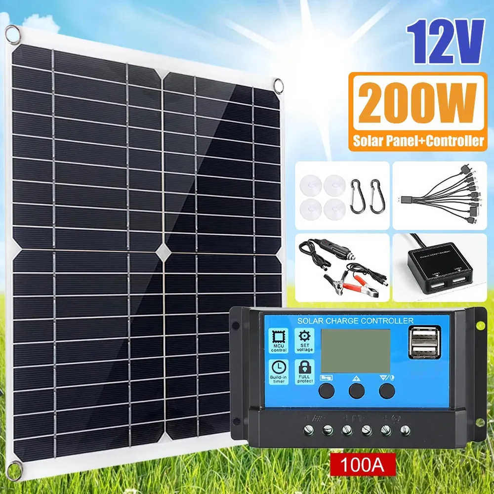 12V-Solar-Panel-with-100A-Controller-Dual-USB-Solar-Panels-for-Car-Home ...