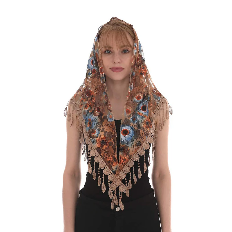 Muslim-Head-Wrap-Lace-Tassel-Triangle-Scarf-Women-Flower-Shawl-Elegant ...