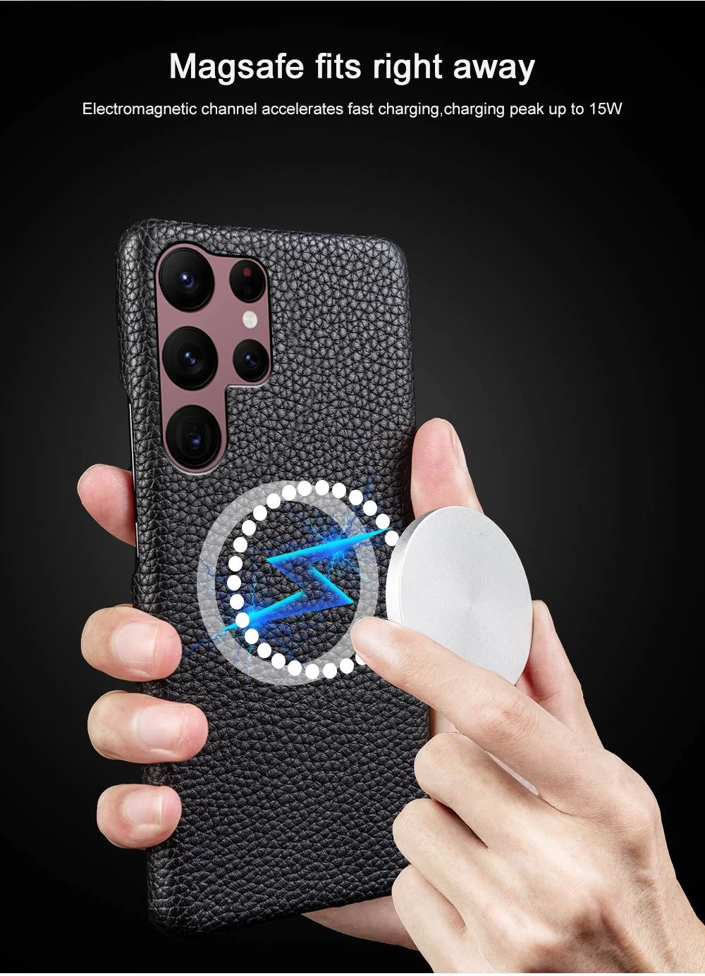 For Magsafe Samsung S22 Ultra Case Luxury Wireless Real Leather Cover S20Plus S21FE Note20 Soft ...