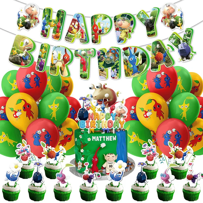 Pikmin-Theme-Kids-Birthday-Party-Decorations-Winged-Balloons-Banner ...