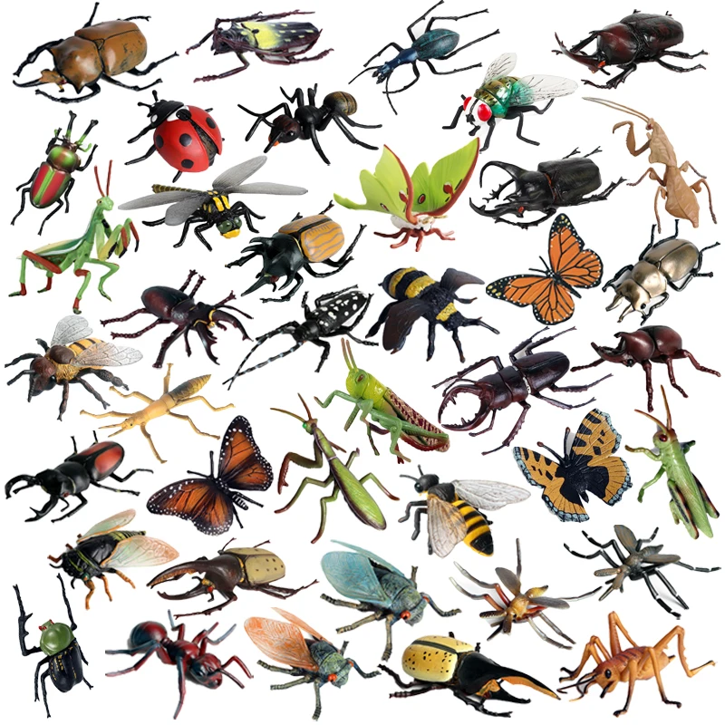 Simulation Mini Insect PVC Ladybug Bee Butterfly Models Action Figures ...