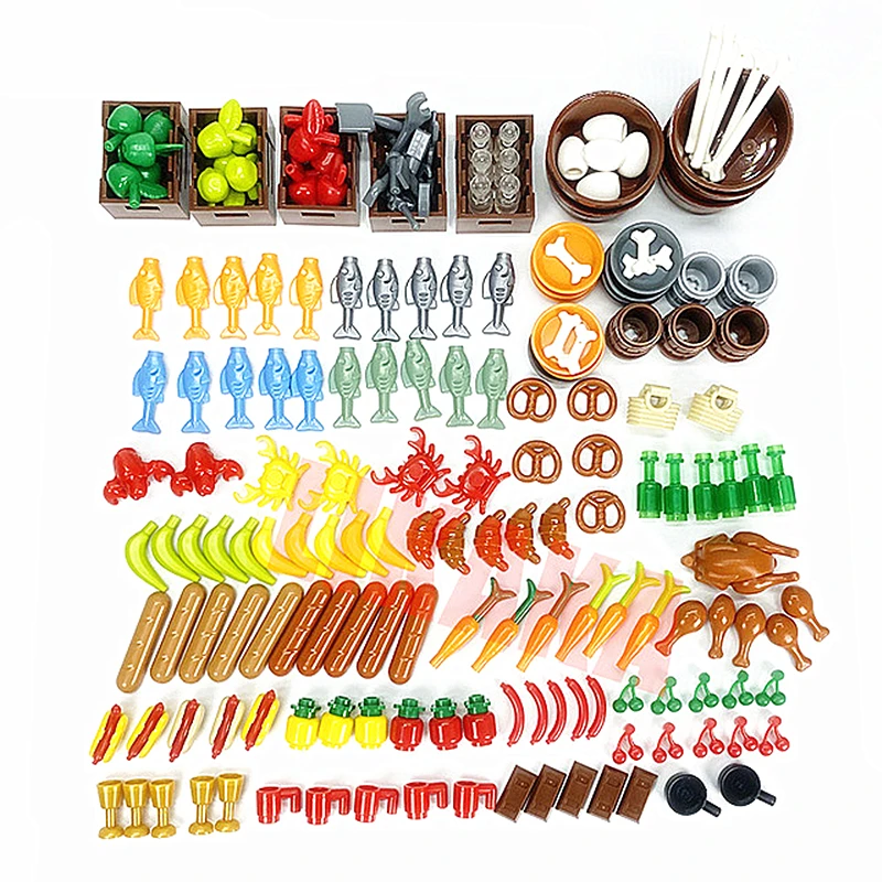 Full Set Diy Building Blocks Food Bread Fish Fruit Roast Chicken Toys ...