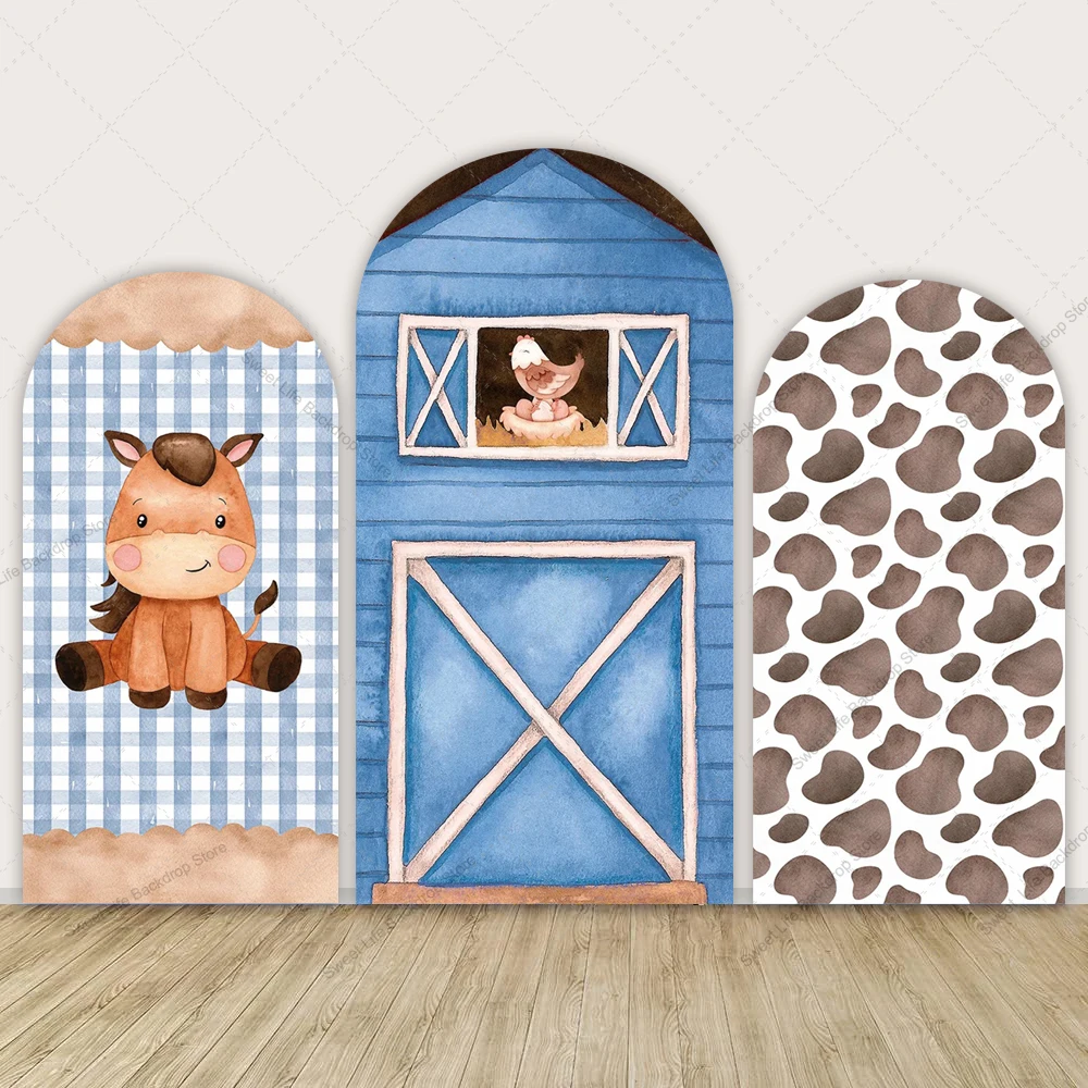 Blue Farm Barn Arch Backdrop Cover Cute Cow Baby Birthday Party ...