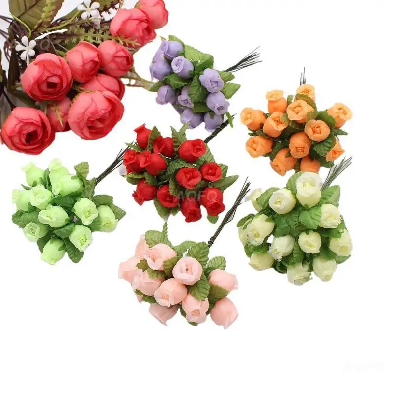 bundle-artificial-silk-mini-rose-bud-flower-head-flower-bouquet-gift ...