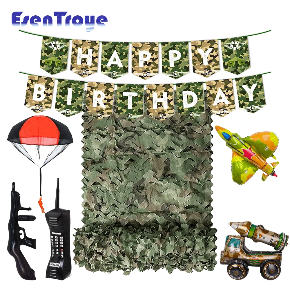 Military Theme Party Decorations Camouflage Net Pull Flag Parachute ...