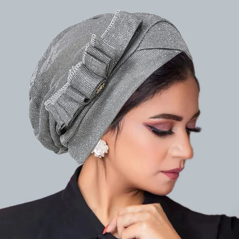 KepaHoo-Beautiful-Women-Shiny-Bowknot-Beanies-Muslin-Ruffled-Turban ...