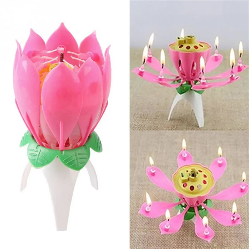 Lotus Candle Innovative Party Cake Candle Musical Rotating Candle Light ...