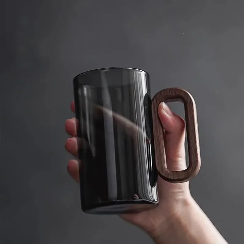 Creative Smoke Gray Wood Handle Single-layer Glass High Borosilicate ...