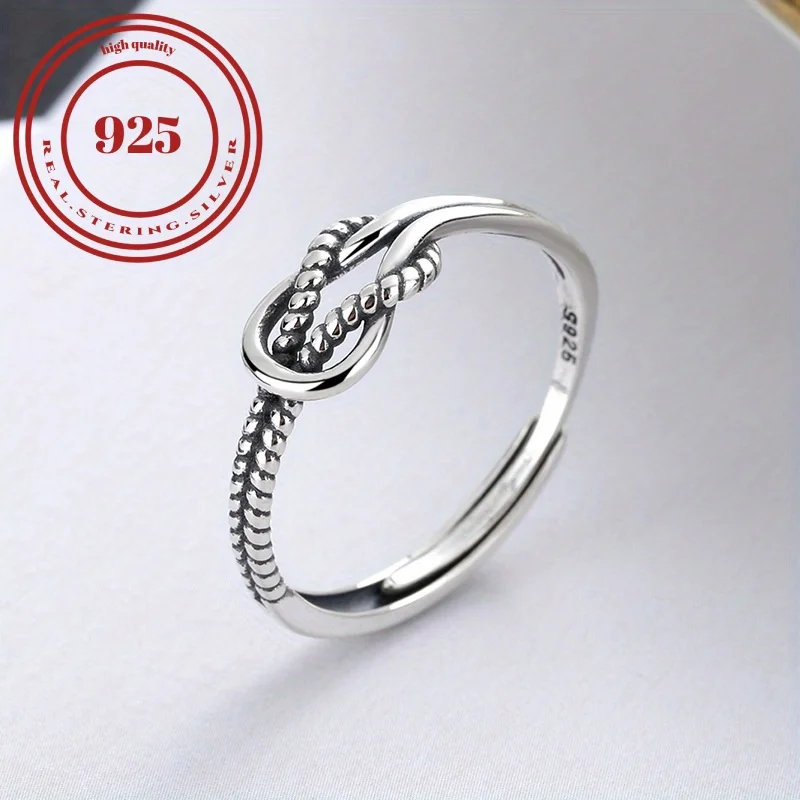 S925-Sterling-Silver-Ring-Retro-Knot-Design-Adjustable-Ring-For-Men-And ...