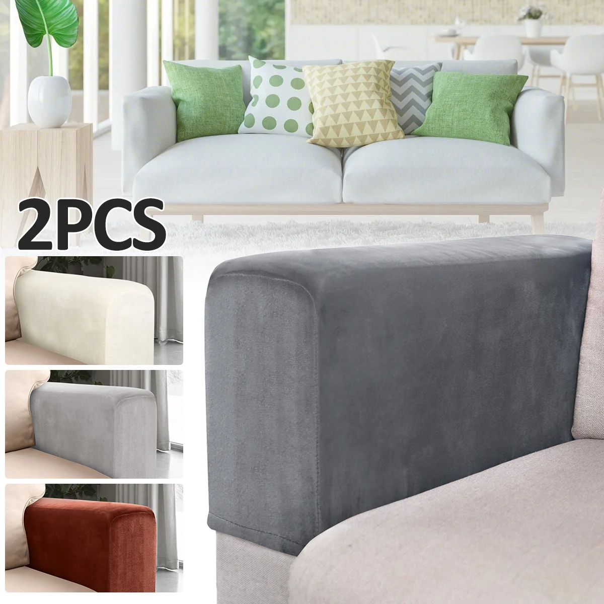 2pcs Armrest Covers Universal Covers Non-Slip Sofa Protector Soft Warm ...