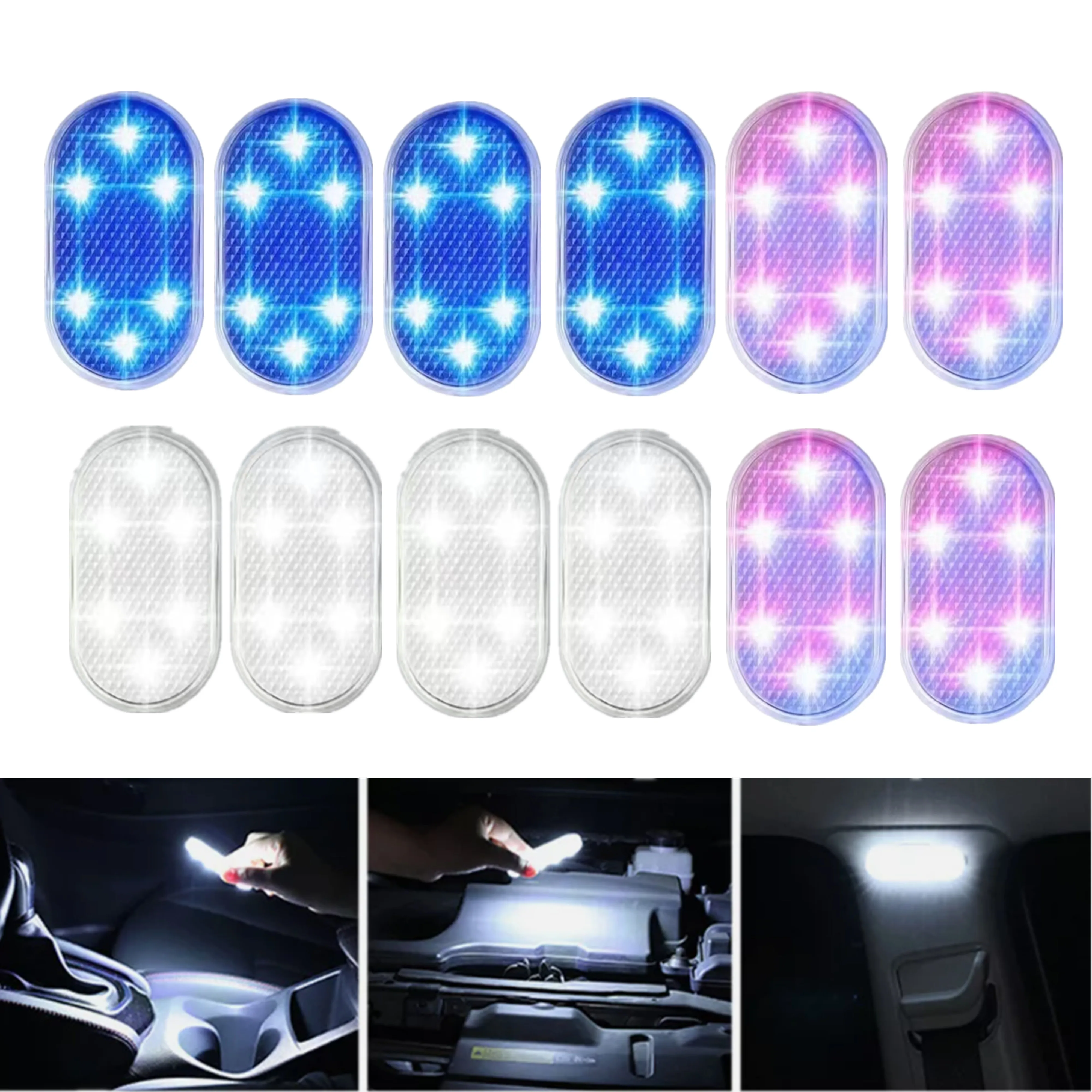 4PCS LED Interior Car Touch Light Mini USB Wireless Magnetic Car Roof ...