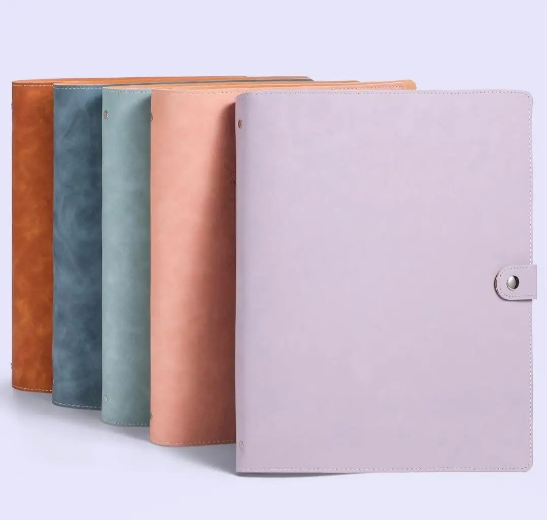 A4 Soft PU Leather 4 rings Round Ring Binder Cover with Snap Button ...