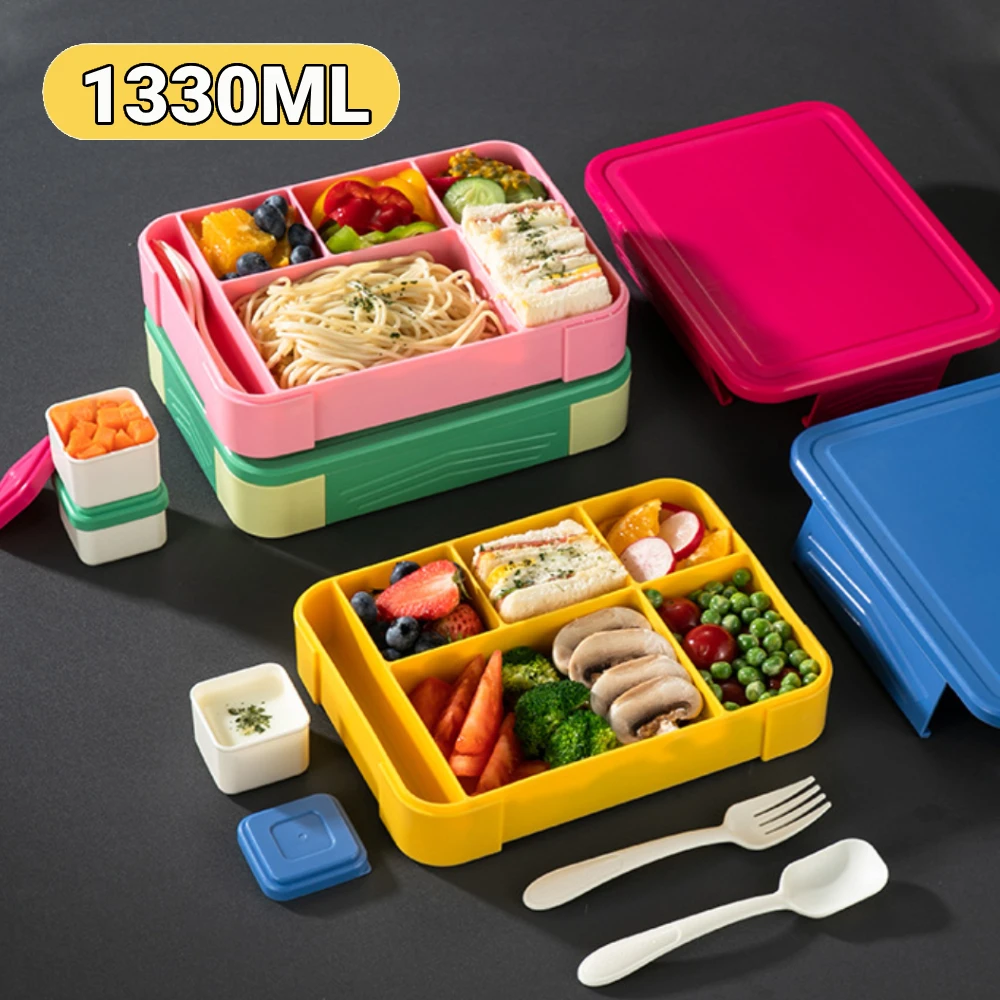 1330ML-Kids-Lunch-Box-With-Tableware-Sauce-Portable-Divided-Oven-Bento ...