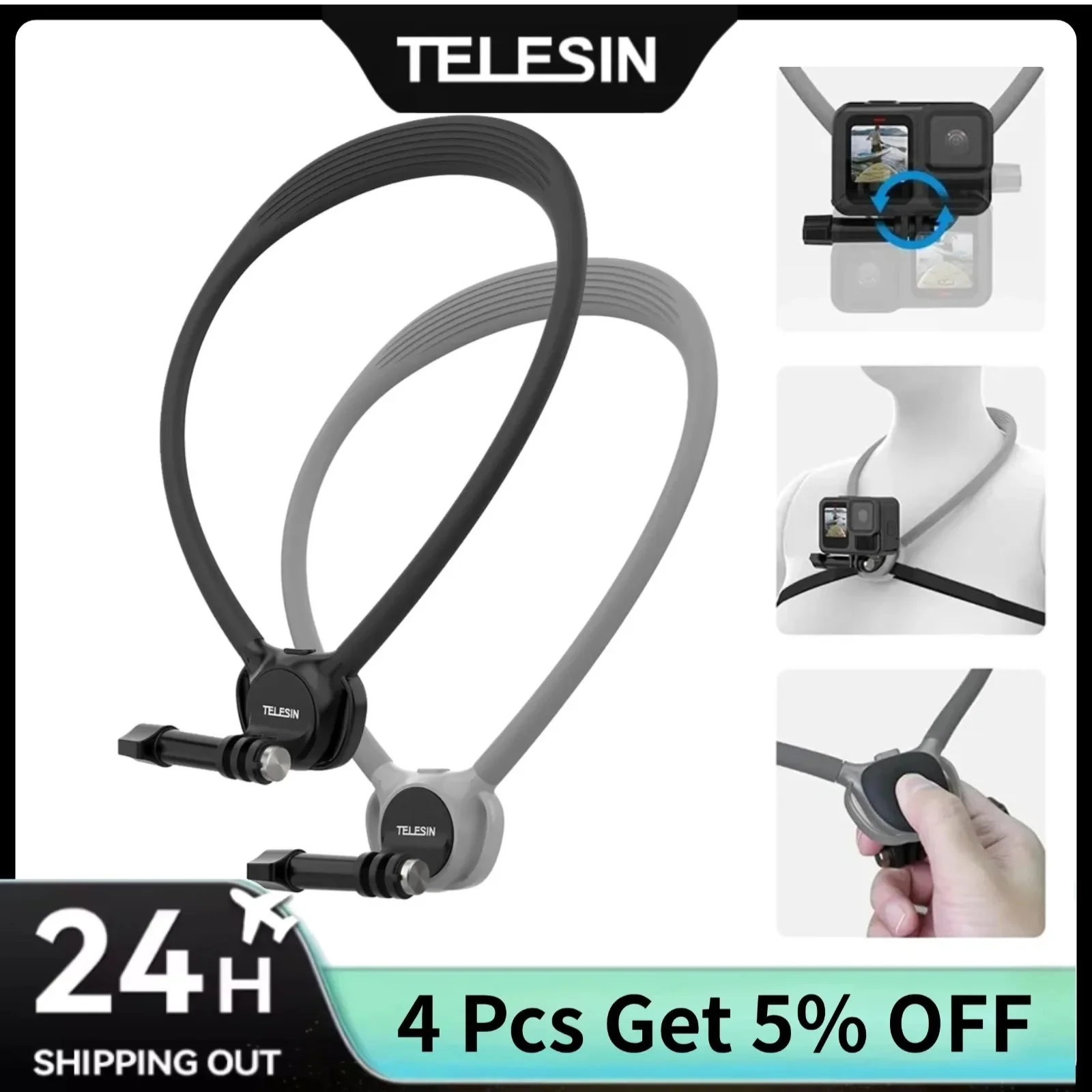 TELESIN Silicone Neck Mount for Gopro Hero 13 12 11 10 9 8 DJI OSMO ...