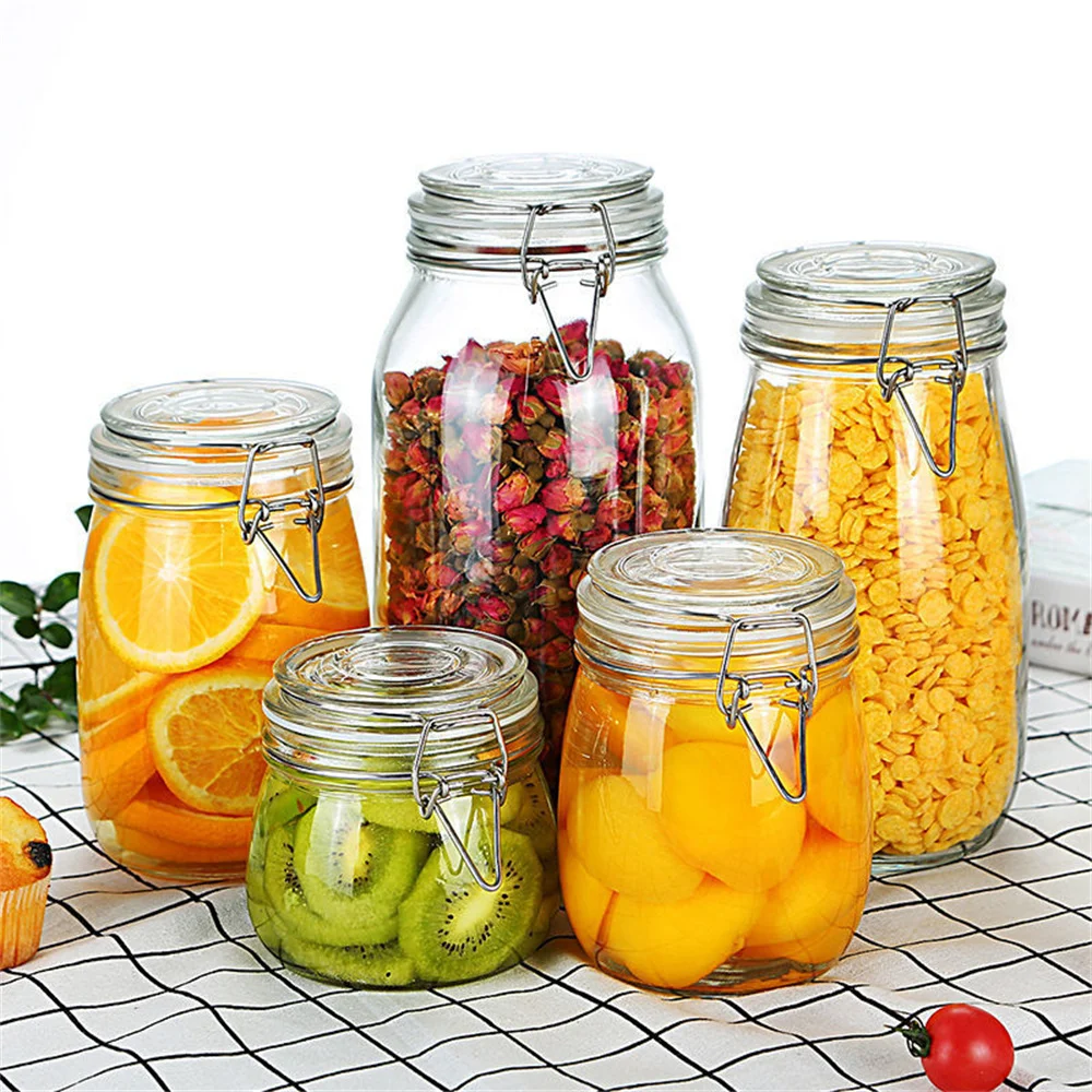 500-3000ML-Glass-Transparent-Round-Clip-Top-Storage-Jar-with-Airtight ...