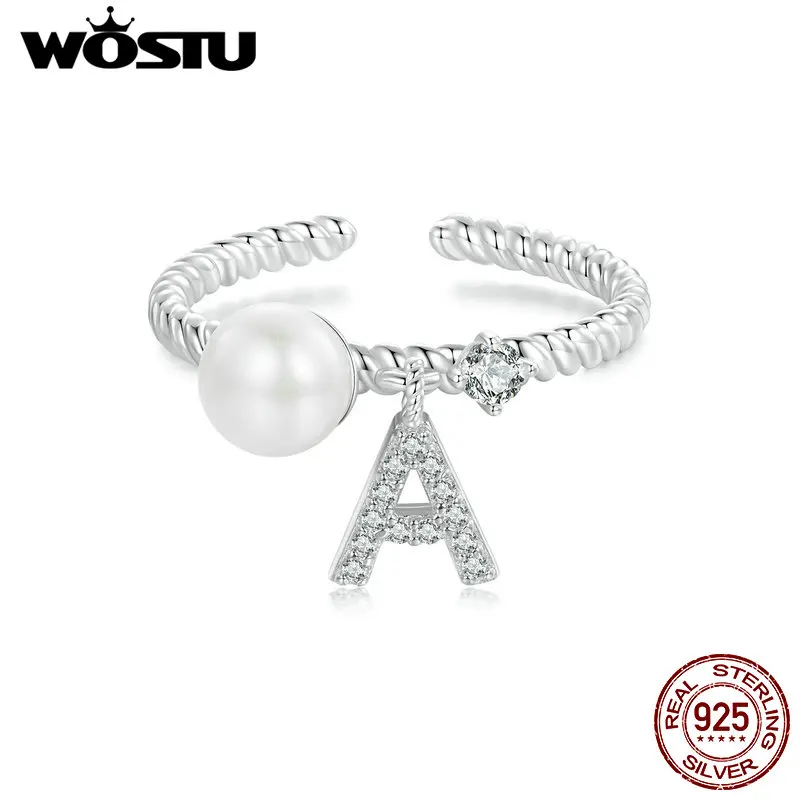 WOSTU-Real-925-Sterling-Silver-Letter-A-Ring-For-women-Pearl-Opening ...