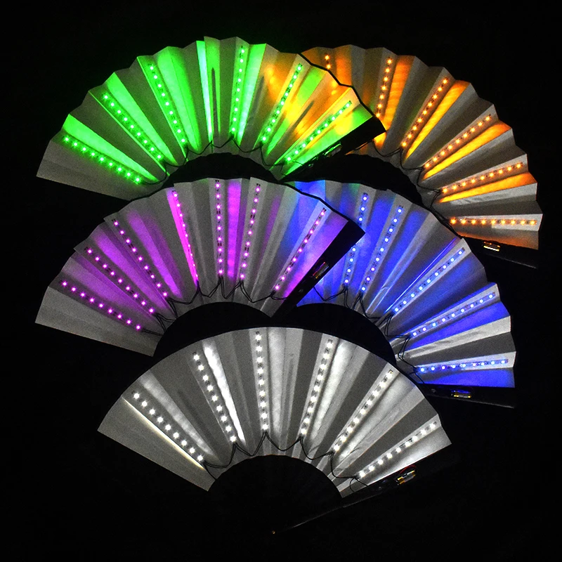 Glowing Folding Fan Wedding LED Flashing Chinese Hand Fan Gifts Glow In ...