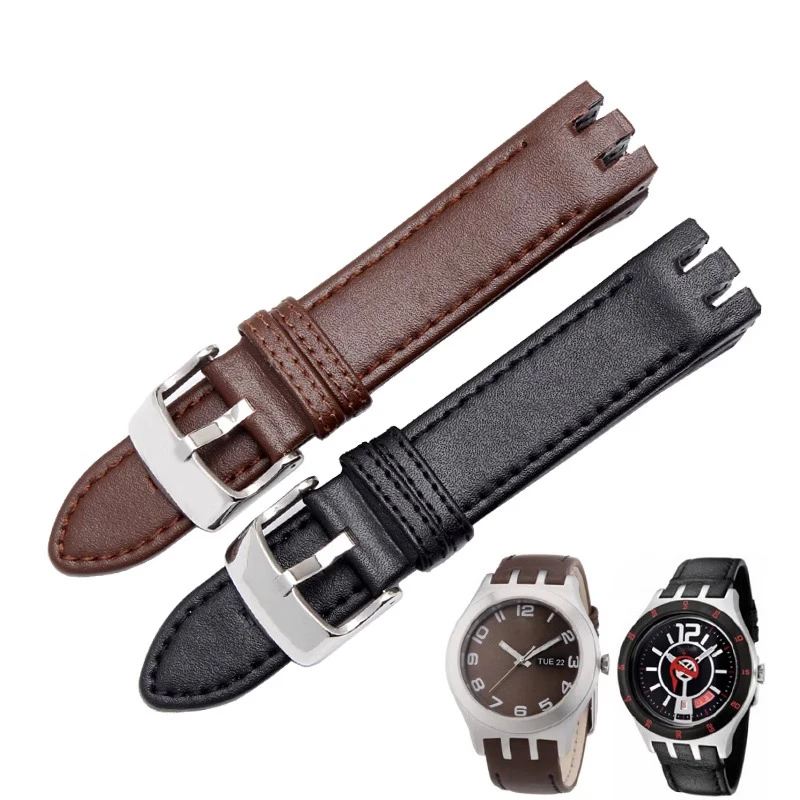 Watch Band Genuine Leather For Swatch YTS401/402/409/713/YTB400 Series ...