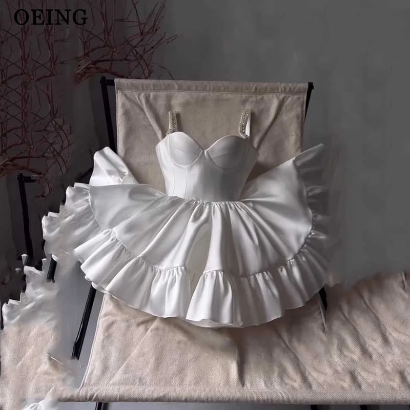 OEING White Prom Dress Elegant Sweetheart Neck Ruffles Bow Straps ...
