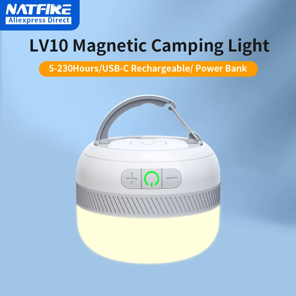 NATFIRE LV10 LED Camping Flashlight 230 Hours Rechargeable Camping Lantern with Magnet Lighting ...