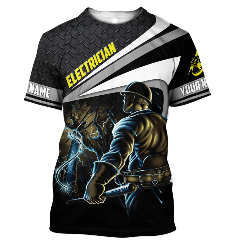 Trendy-Electrician-Pattern-Printed-Men-s-T-Shirt-Round-Neck-Breathable ...