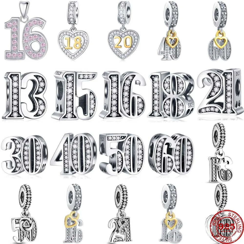 New-925-Sterling-Silver-Birthday-Celebration-Numbers-Charm-Pendant-Fit ...