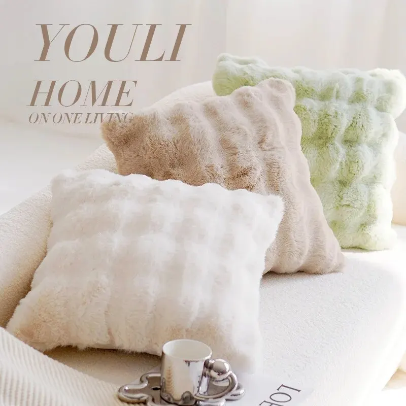 1pc-Solid-Color-Faux-Rabbit-Plush-Throw-Pillow-Zipper-Removal-And ...