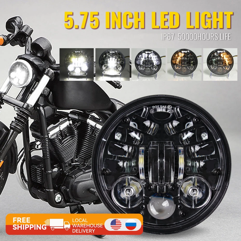 5 3/4" 5.75 inch Motorcycle Moto LED Projector Black Headlight 60W ...
