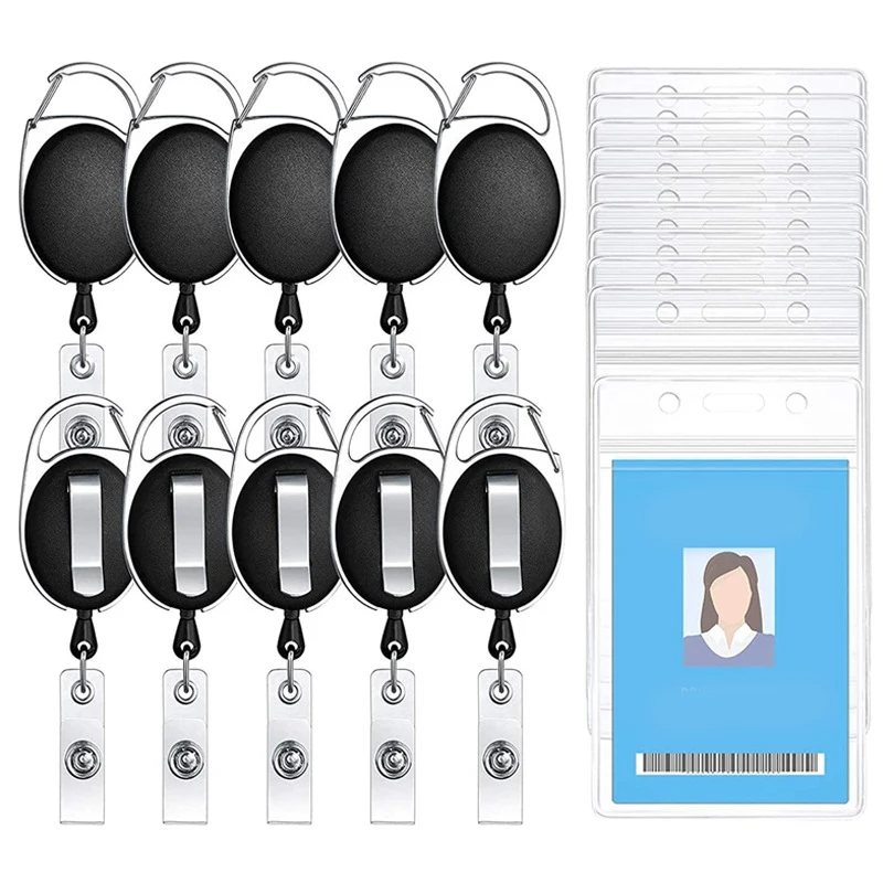 Plastic-Retractable-Clip-Badge-Reel-Employee-s-Card-Cover-Case-Lanyard ...