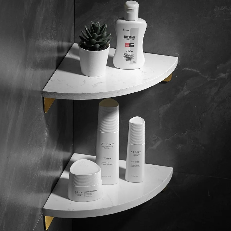 Marble Bathroom Shelf Gold Black White Wall Mounted Aluminum Lavatory ...