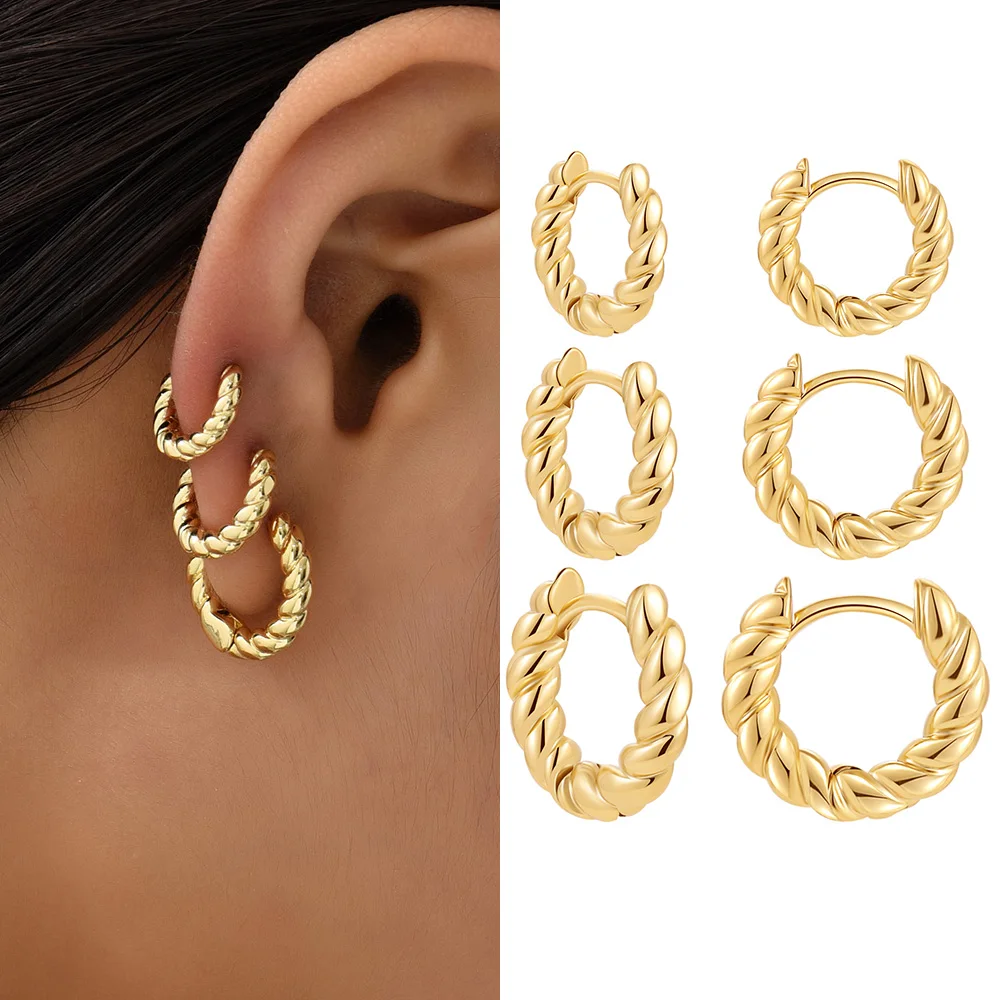 New Trendy Stackable Cartilage Twisted Huggie Ear Buckle Gold Color ...