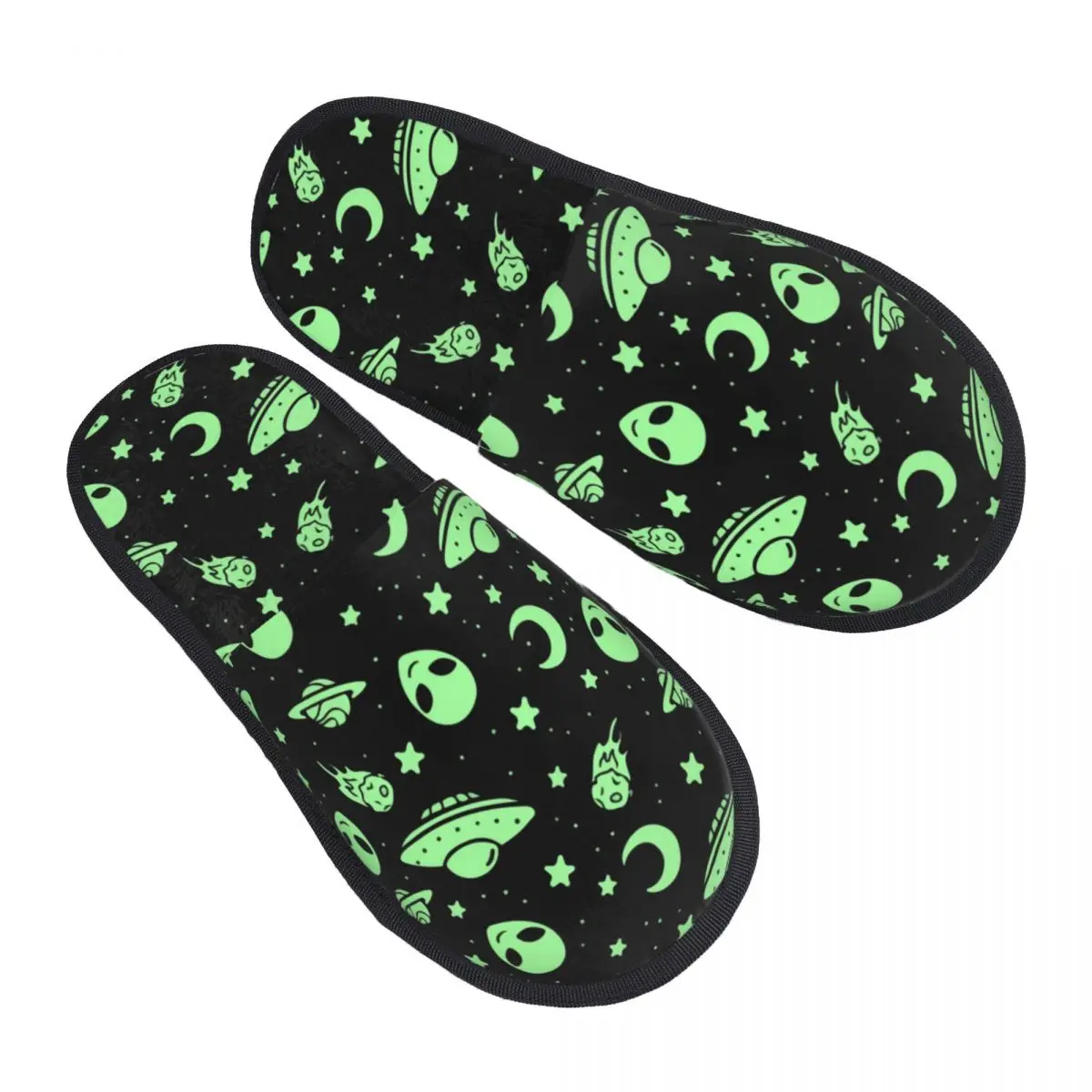 Indoor-Green-Alien-UFO-Moon-Warm-Slippers-Winter-Home-Plush-Slippers ...
