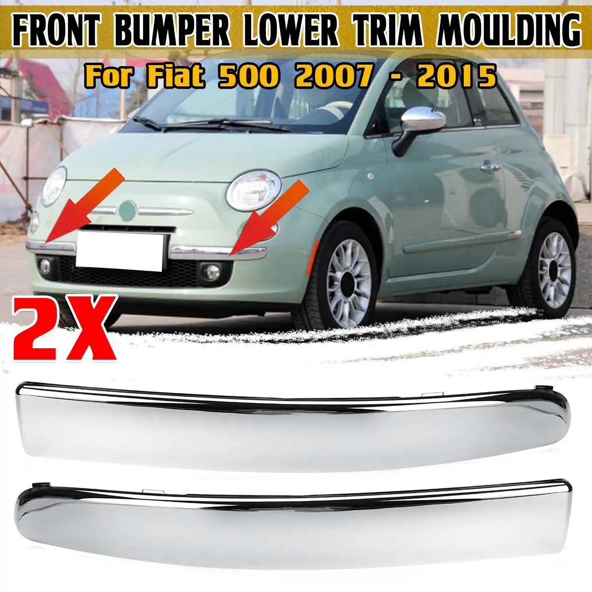 Chrome Silver For Fiat 500 2007-2015 Car Front Bumper Lower Trim ...